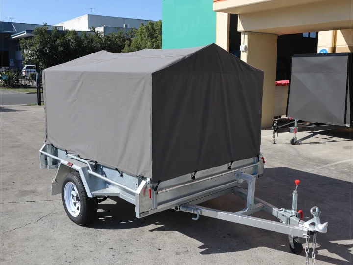 7x5 Single Axle Galvanised Cage Trailer with Canvas Cover Sale