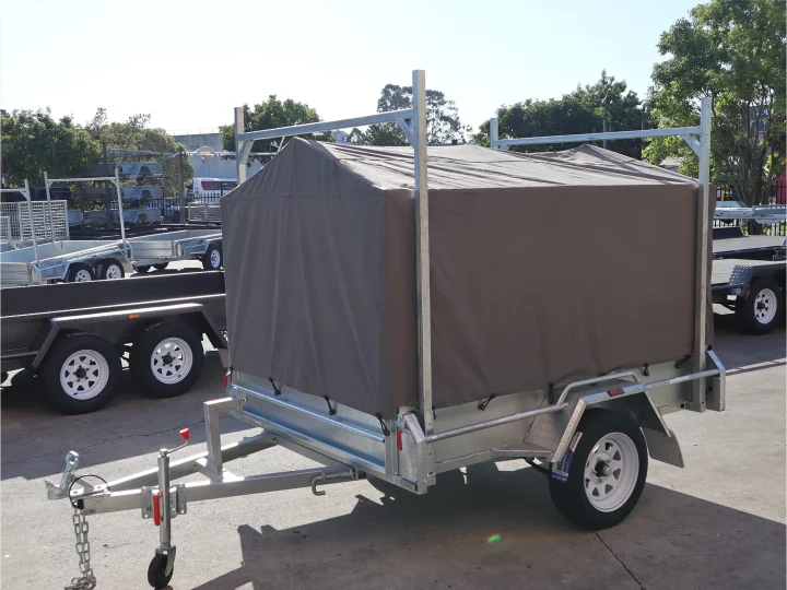 7x5 Single Axle Galvanised Cage Trailer with Canvas Cover Racks