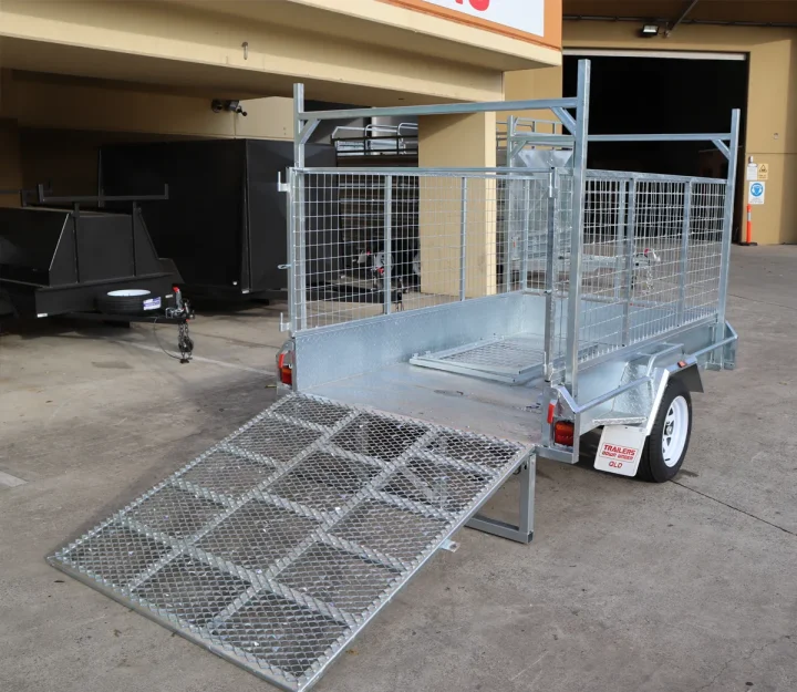 8x5 Galvanised Cage Trailer 5ft Drop Down Rear Ramp & Racks